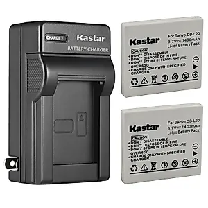 Kastar 2-Pack Battery and AC Wall Charger Replacement for Sanyo DB-L20 DB-L20A DB-L20AU SL20 Battery, Sanyo VAR-L20N VAR-L20NI Charger, Sanyo Xacti VPC-J4 VPC-J4EX, Xacti VPC-S7 Camera