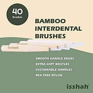 Isshah Biodegradable Bamboo Handle Interdental Brushes Between Teeth Cleaner Deep Clean Toothpick, FSC Certified and PETA Approved, Size 1 (0.45mm), 40 Count