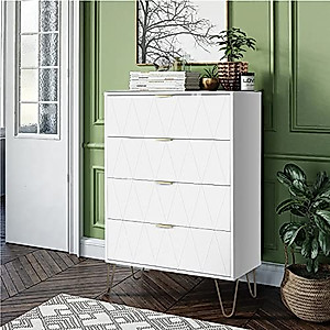 Scurrty 23.6'' 4 Drawer Dresser, Storage Cabinet, Tall Drawers Chest Organization for Closet, Bedroom, Office File Nightstand, Living Room, Entryway with 4 Metal Legs Anti-Tipping Device