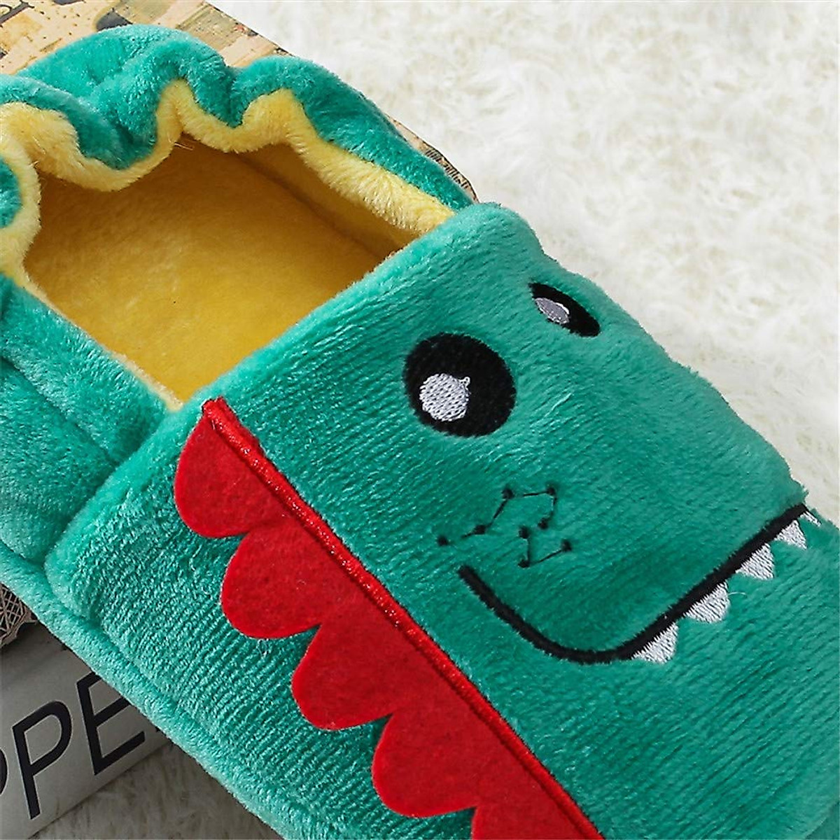 LZSYC Toddler Boys Dinosaur Plush Slipper Indoor, 11-12 Little Kid
