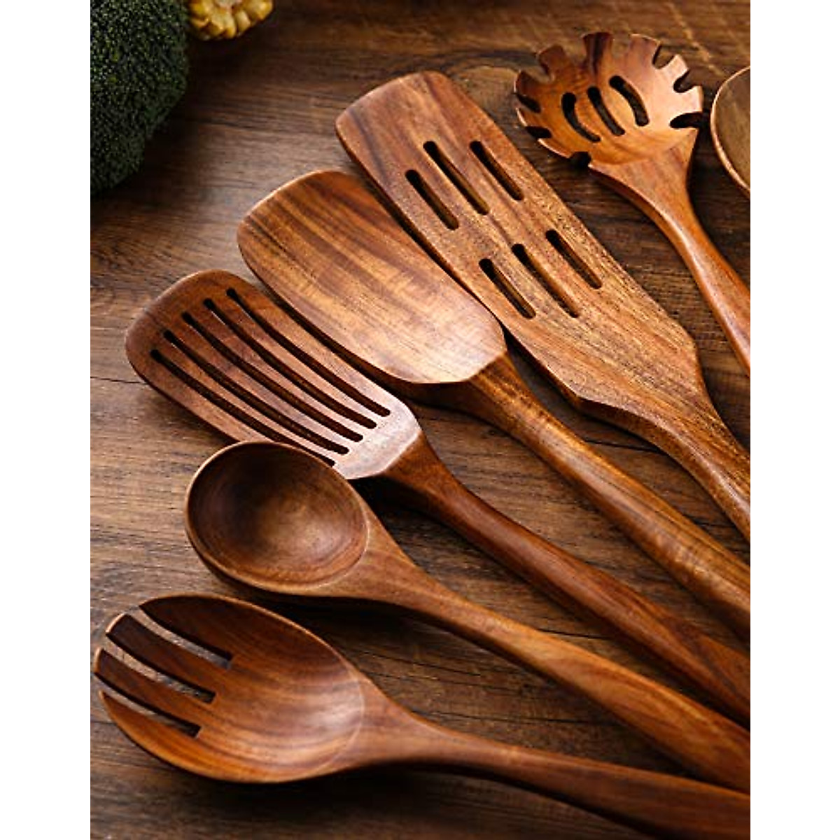 Kitchen Utensils Set, NAYAHOSE 11 Pcs Teak Wood Cooking Utensils Spoons Spatulas Spurtles Kit Non-stick Natural Kitchen Tools for Cooking