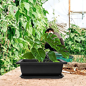 DOITOOL 8 Sets Rectangular Bonsai Training Pot, 6 and 9 inch Plastic Bonsai Pot with Drainage Tray, Large Bonsai Planter Pot for Desktop Decoration Nursery, Garden, Balcony, Black