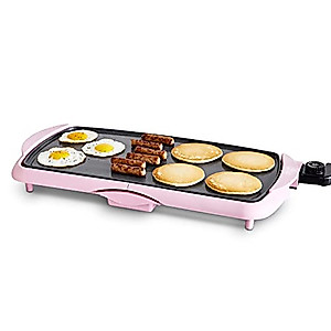 GreenLife Healthy Ceramic Nonstick, Extra Large 20" Electric Griddle for Pancakes Eggs Burgers and More, Stay Cool Handles, Removable Drip Tray, Adjustable Temperature Control, PFAS-Free, Soft Pink