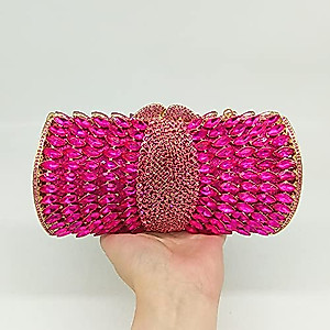 Sparkling Women Crystal Clutch Evening Bags Wedding Party Cocktail Handbag Purse (Fuchsia)