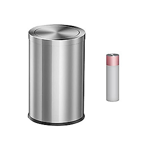 Trash Can with Flipping Lid, 9 L,Trash can with lid，Stainless Steel Trash can,Bathroom Garbage can.Bathroom.Kitchen. Metallic Sliver