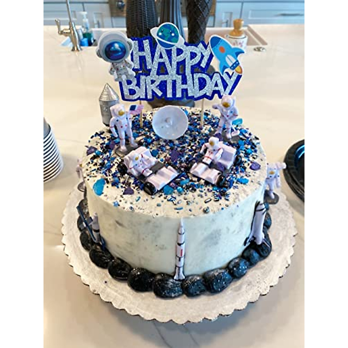 JeVenis Space Birthday Cake Topper Space Birthday Cake Decoration Space Cupcake Decoration Rocket Cake Decoration Astronaut Cake Decoration