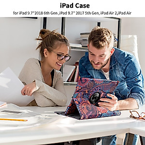iPad Case Fit 2018/2017 iPad 9.7 6th/5th Generation - 360 Degree Rotating iPad Air Case Cover with Auto Wake/Sleep Compatible with Apple iPad 9.7 Inch 2018/2017 (National Wind)