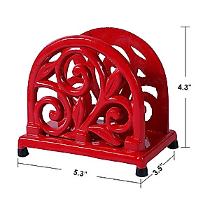 MEIGUI Napkin Holder, Cast Iron Metal Napkin Holder Stylish, Functional for Kitchen Dining Tables, Paper Napkin Holder with Country Design, Napkin Holder Keep Napkins Within Reach, Red