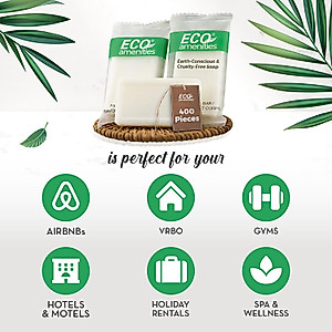 ECO amenities Travel Size Bar Soap - 400 PACK, 0.5 oz Mini Soap Bars, Hotel Soap Bars, Travel Size Toiletries - Individually Wrapped Bulk Soap Bar, Small Hotel Soaps for BNBs, VRBO, Inns and Hotels