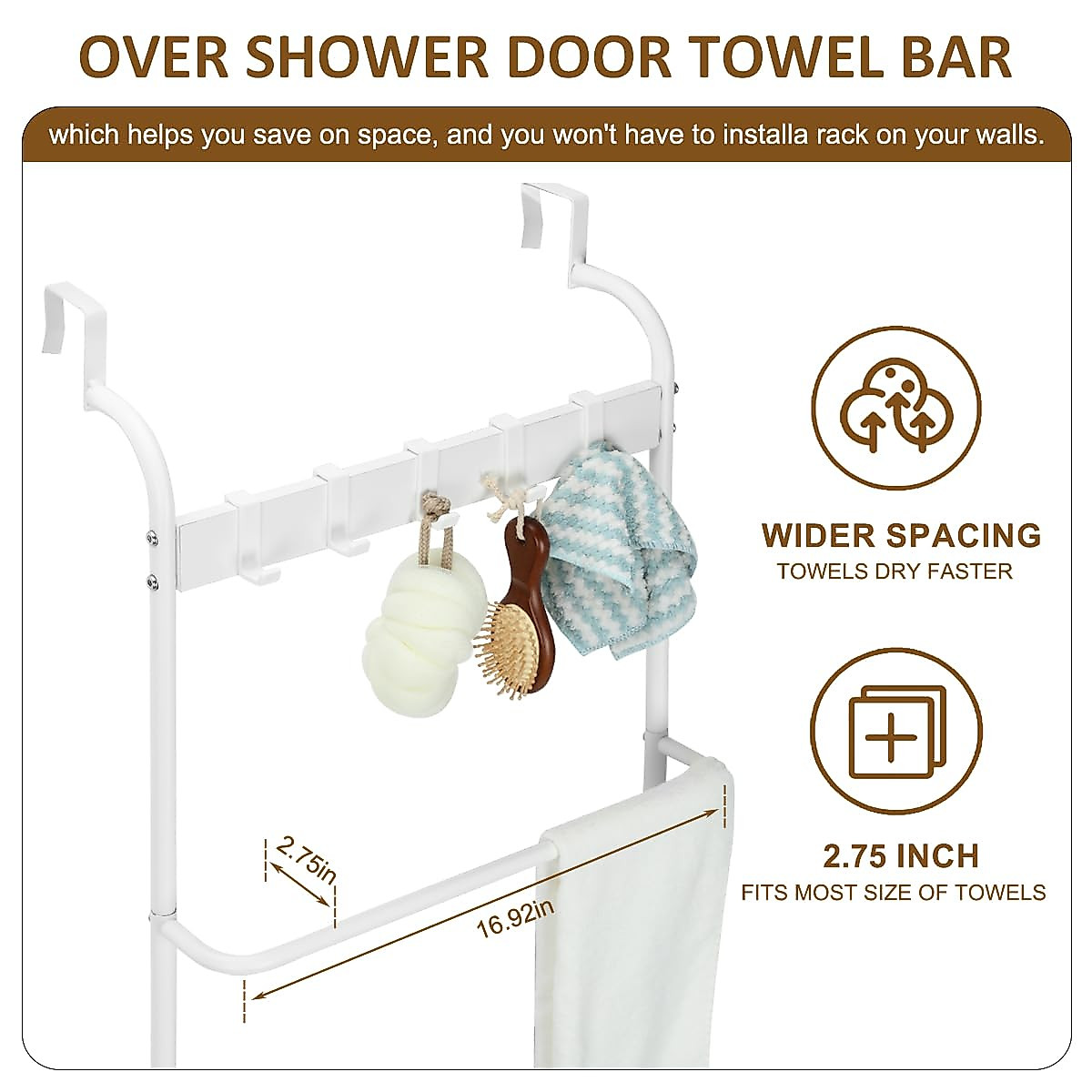 Over The Door Towel Rack, 5-Tier Towel Racks for Bathroom Door Hanging, Bathroom Back of Door Towel Bar, Door Blanket Holder for Clothes, Washcloths,Hand Towels, Loofahs and Sponges,white