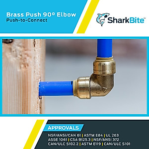 SharkBite 1/2 Inch 90 Degree Elbow, Pack of 4, Push to Connect Brass Plumbing Fitting, PEX Pipe, Copper, CPVC, PE-RT, HDPE, U248LFA4