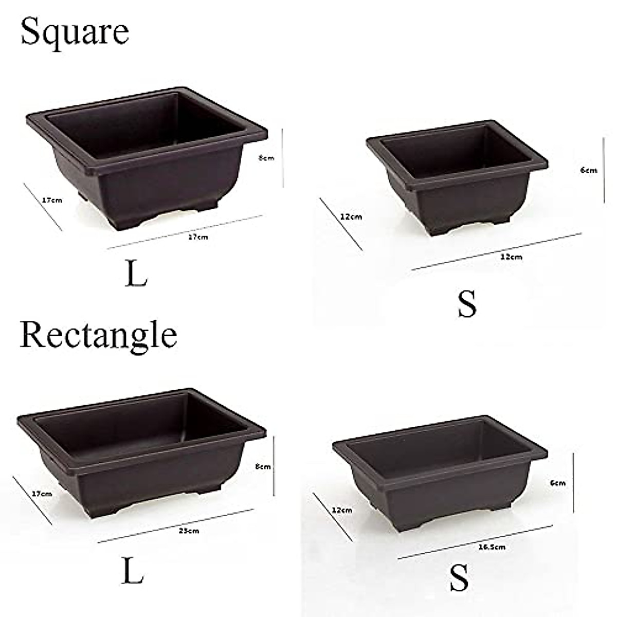 Plastic Bonsai Pots, Square Nursery Pots Retro Planters Plants Growing Pots, Garden Supplies Succulents Home Decoration Pots(Rectangle L)