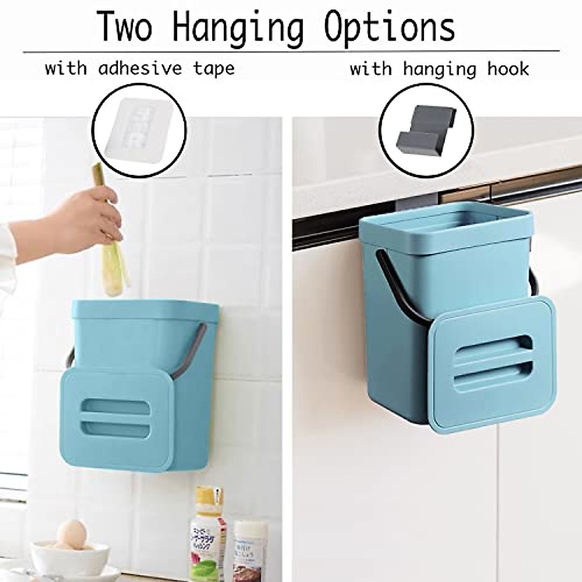 Small Trash Can with Lid, LALASTAR Compost Bin Indoor Kitchen Sealed Under Sink for Kitchen, Food Waste Bin for Countertop, Mountable Garbage Can for Bathroom, RV, 5L/1.3 Gal, Blue