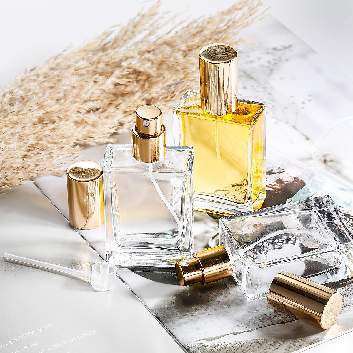 Foraineam 12 Pack 1 oz / 30ml Clear Glass Perfume Bottle, Refillable Empty Fine Mist Atomizer Spray Bottles, Portable Square Perfume Atomizer Bottles for Fragrance, Perfume, Lotion, Essential Oil