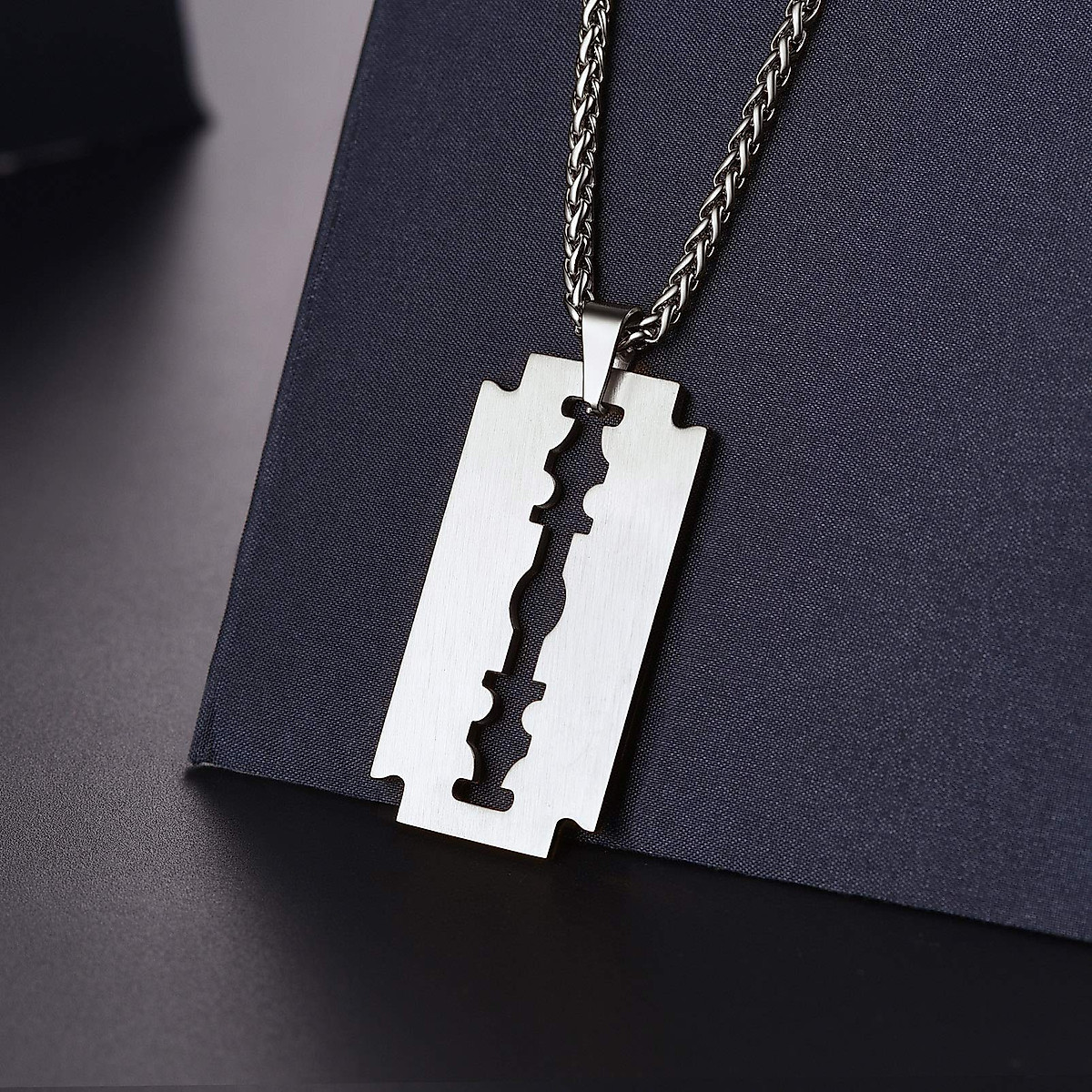 PROSTEEL Mens Chains Punk Dog Tag Pendant Necklaces Stainless Steel Razor Blade Necklace Chain for Men