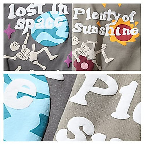 Y2K Skeleton Hoodie Women Pullover Letter Print Graphic Oversized Jacket Men Vintage Fashion Sweater Street Sweatshirt(M, Grey,Thick Clothing)