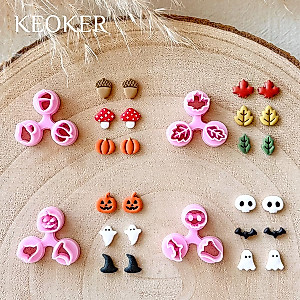 Keoker Mini Polymer Clay Cutters Halloween - Mini Fall Clay Cutters for Earrings Making, Maple Leaf Autumn Clay Earrings Cutters, Clay Cutters for Polymer Clay Jewelry
