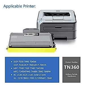 EDH Compatible TN360 TN-360 Toner Cartridge Replacement for Brother High Yield Compatible with DCP-7030 7045N 7040 MFC-7040 7320 7345DN 7440 7840W HL-2150N 2170 TR62170W 2170W Printer (1 Pack, Black)