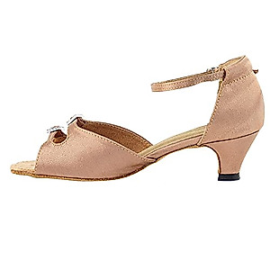 Very Fine Dancesport Shoes Ladies Latin, Salsa, Rhythm Ballroom Dance Shoes 1620 1.3 inch Low Heel & Shoe Bag (Random Color) (Brown Satin, Size 9)