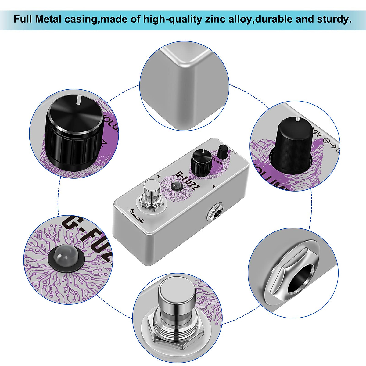 Amuzik Classic Guitar Pedals Analog Fuzz Effect Pedal Vintage G-Fuzz Effect Pedal For Electric Guitar Bass with True Bypass