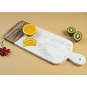 Wooden and Marble Cutting Board - Chopping Board With Handle - Wooden Cutting Boards for Kitchen Decor Accessories - Charcuterie Boards for Steak Fruits - Serving Trays - Size : 14x6" Inch