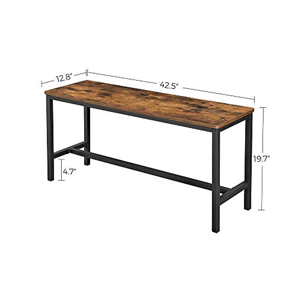 VASAGLE Dining Bench, Pair of 2, Industrial Style, Steel Frame, for Kitchen, Living Room, 12.8 x 42.5 x 19.7 Inches, Rustic Brown + Black