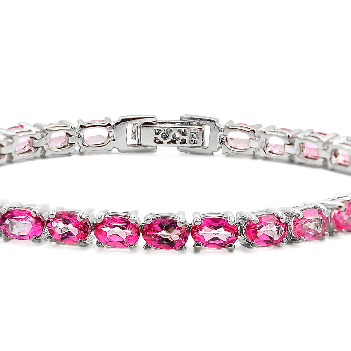 Natural Pink Topaz 6X4 MM Oval Cut Gemstone Tennis Bracelet 925 Sterling Silver November Birthstone Women Jewelry Bridal Gift Christmas Gift For Her (Rose Gold Rhodium Plated Silver, 8 Inches)
