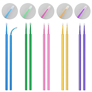 500 PCS Disposable Micro Applicator Brush Bendable Makeup Brush Mascara Brush for Eyelash Extensions, 5 Colors (Head Diameter: 2.5/2.0/1.5 mm)
