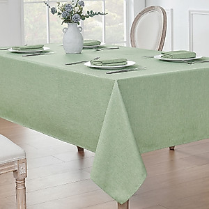 Veblandy Rectangle Tablecloth Linen Textured Waterproof & Stain Resistant Table Cloth Wrinkle Free Decorative Fabric Farmhouse Table Cover for Dining/Party/Buffet/Wedding, 52 x 70 Inch, Sage Green