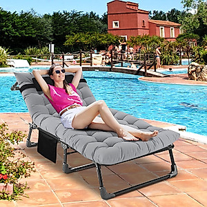 DoCred Folding Chaise Lounge Chair, Folding Cot, 5-Position Adjustable Heavy Duty Patio Chaise Lounges for Outside, Poolside, Beach, Lawn, Camping