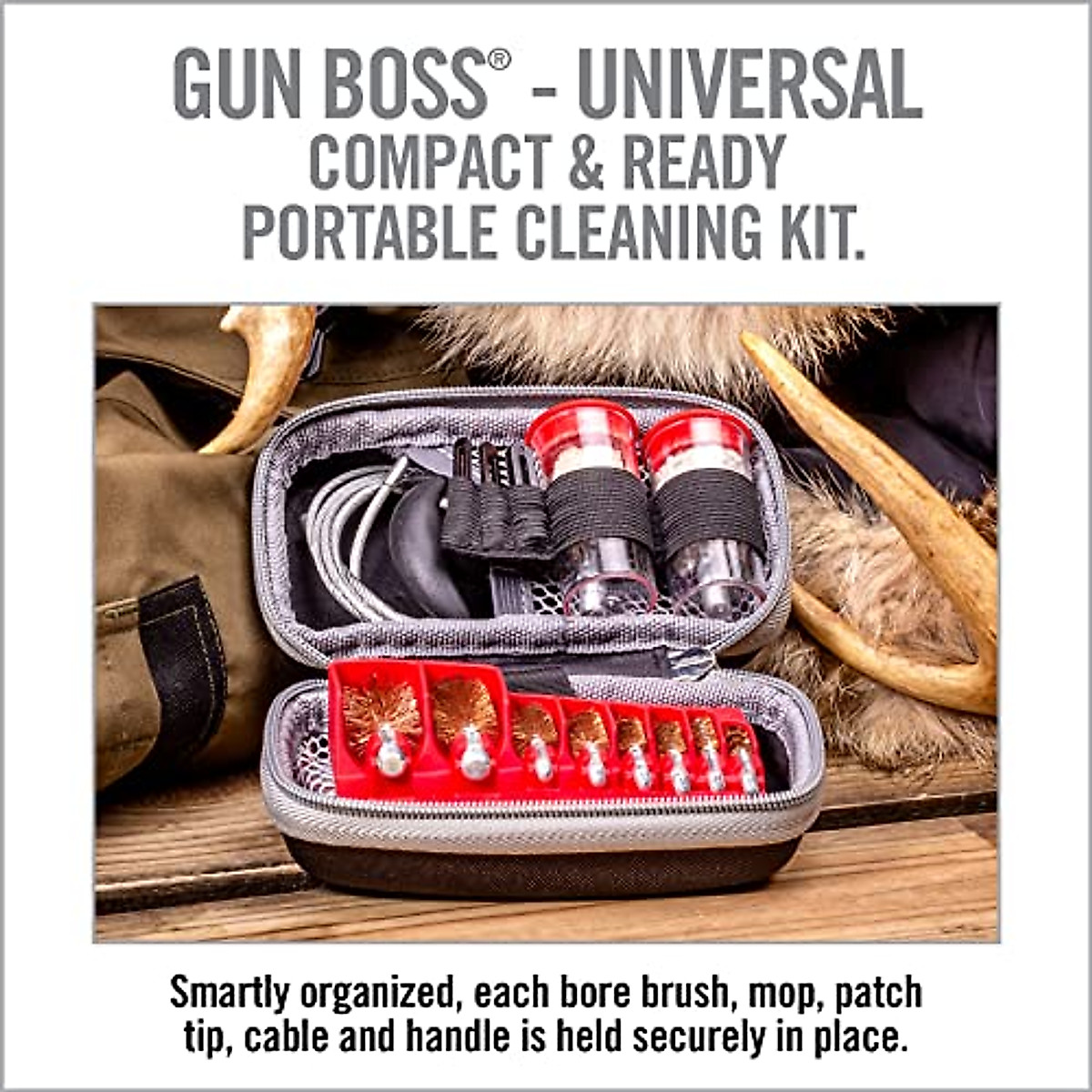 Real Avid Gun Boss Universal Cable 17-Piece Multi Caliber Gun Cleaning Kit for 12 & 20 gauge shotguns, .17 - .45 cal Hunting Rifles & Handguns Complete Gun Cleaning System w/ Compact Zippered Case