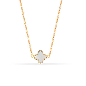 LeCalla 14K Gold-Plated 925 Sterling Silver Mother of Pearl Clover Station Long Necklace for Women