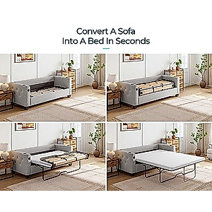 LINSY HOME Pull Out Sofa Bed, Queen Sleeper Sofa Couch with Memory Foam Mattress, Large Sofa Sleeper Pullout Couch Bed for Living Room Office, Grey, Queen Size