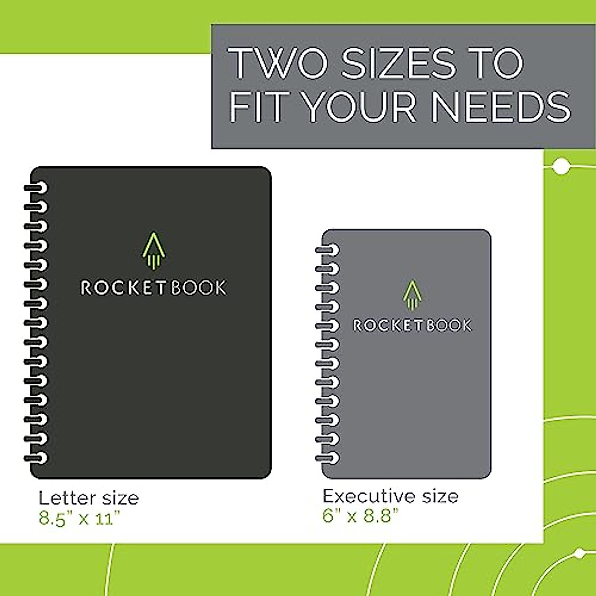 Rocketbook Smart Reusable Notebook, Core Executive Size Spiral Notebook, Infinity Black, Dot Grid, (6" x 8.8")