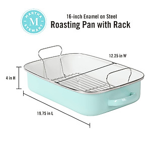 Martha Stewart Thayer 16" Enamel On Steel Roaster Pan w/Stainless Steel Rack - Martha Blue