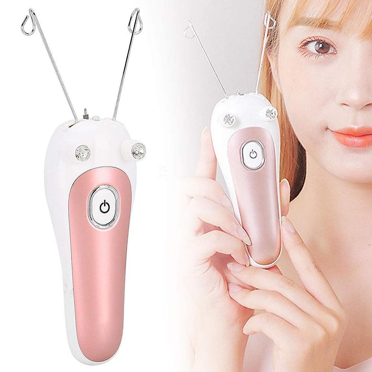 Electric Hair Removal Body Facial Threading Epilator with Cotton Thread Rechargeable Physical Threader Hair Shaver(Pink)