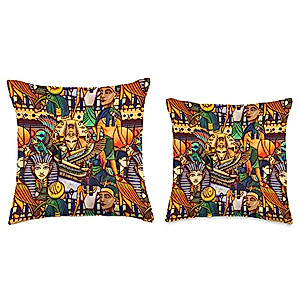 Sunfy Ancient Egypt Boho Anubis Egyptian Nefertiti Pharaoh Pattern Throw Pillow, 18x18, Multicolor