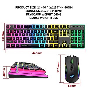 Wireless Gaming Keyboard and Mouse Combo,Translucent Pudding Keycap,3650mAh Rechargeable Battery,RGB Ergonomic Mechanical Feel Keyboard,4800 DPi Rainbow Led Mute Mouse 2.4G USB for PC/Mac(Black)