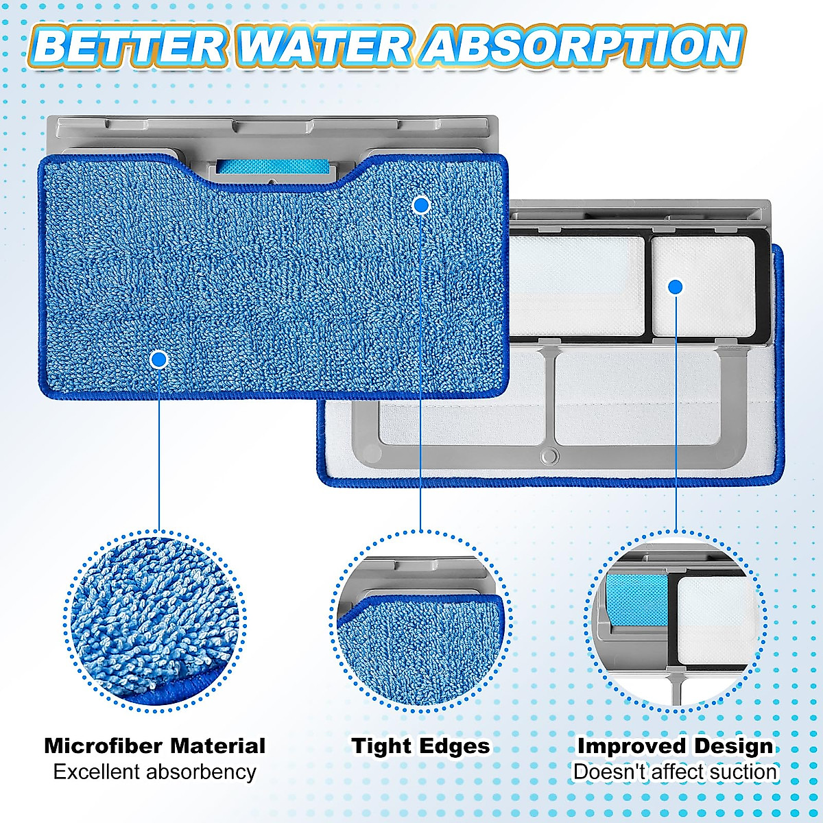 KEEPOW Reusable Vacmop Replacement Pads Compatible with Shark Vac Mop VM252 VM200 VC205 VM250 VM190 VM200P12, Vacuum Mop Pads Refills for Hardwood Floor with Upgraded Dirt Chamber, Blue, 2+1+1 Pack