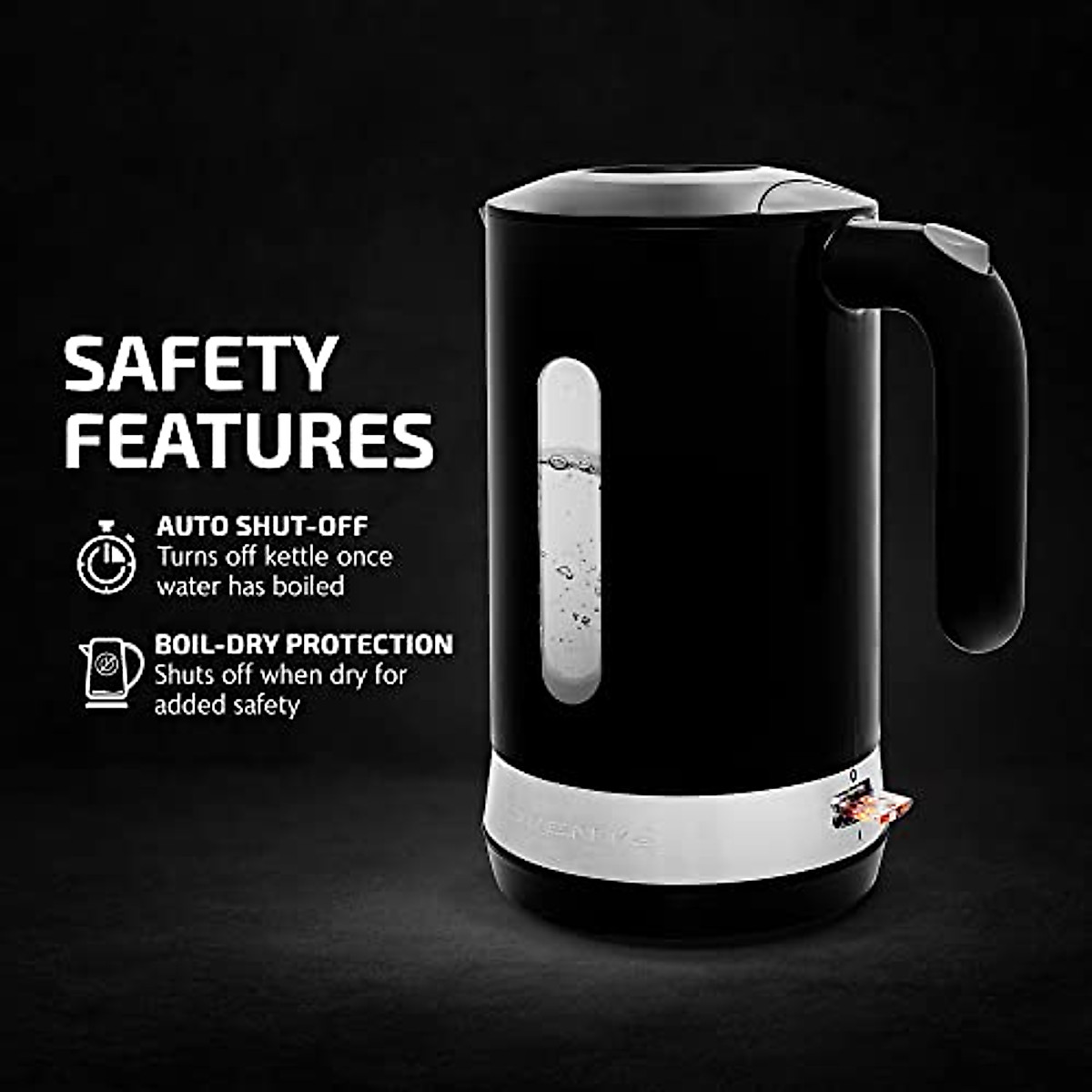 Ovente Electric Kettle, 1.8 Liter with Prontofill Lid 1500 Watt BPA-Free Fast Heating Element with Auto Shut-Off & Boil Dry Protection, Instant Hot Water Boiler for Coffee & Tea, Black KP413B