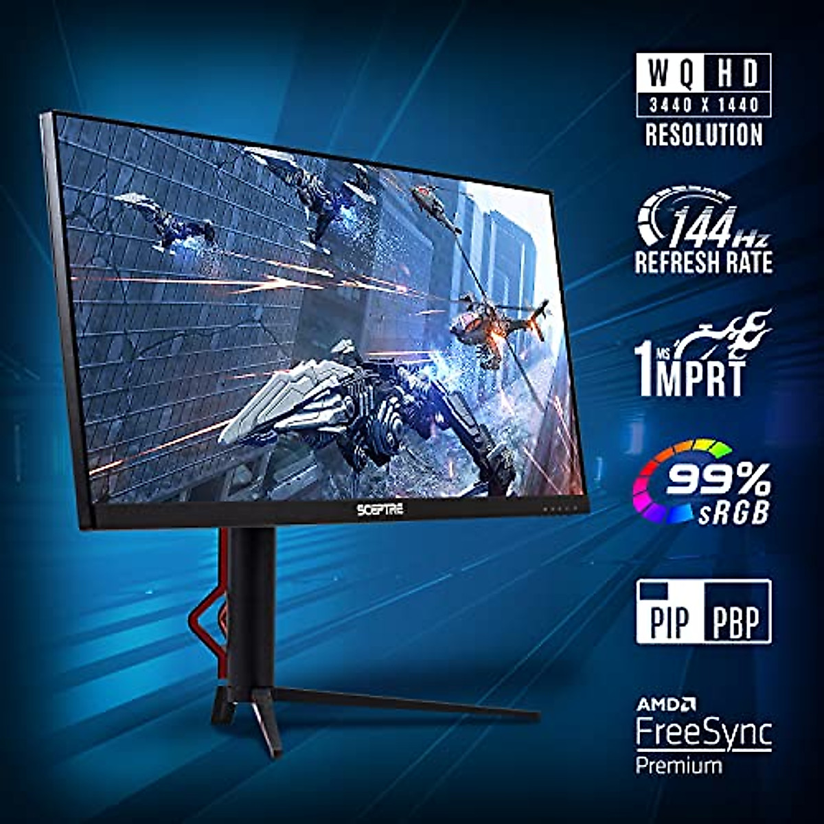 Sceptre 34" IPS UltraWide QHD 3440 x 1440 21:9 Gaming Monitor up to 144Hz DisplayPort HDMI 99% sRGB 1ms Height Adjustable Black 2021 (E345B-QUT168)