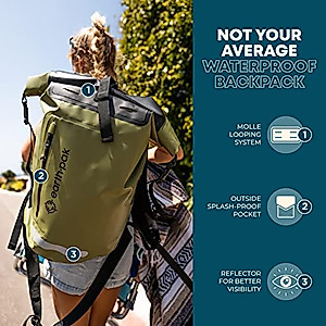 Earth Pak Waterproof Backpack: 35L / 55L / 85L Heavy Duty Roll-Top Closure with Easy Access Front-Zippered Pocket and Cushioned Padded Back Panel for Comfort with IPX8 Waterproof Phone Case