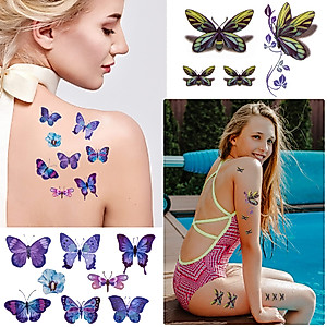 PAGOW 40Sheet(280+pcs) Temporary Butterfly Tattoo for Girl Kid Women Self adhesive Fairy Flower Waterproof Fake Colorful Art Face Arm Body for Birthday Party Valentines Favor Goodie Bag Stuffer Filler