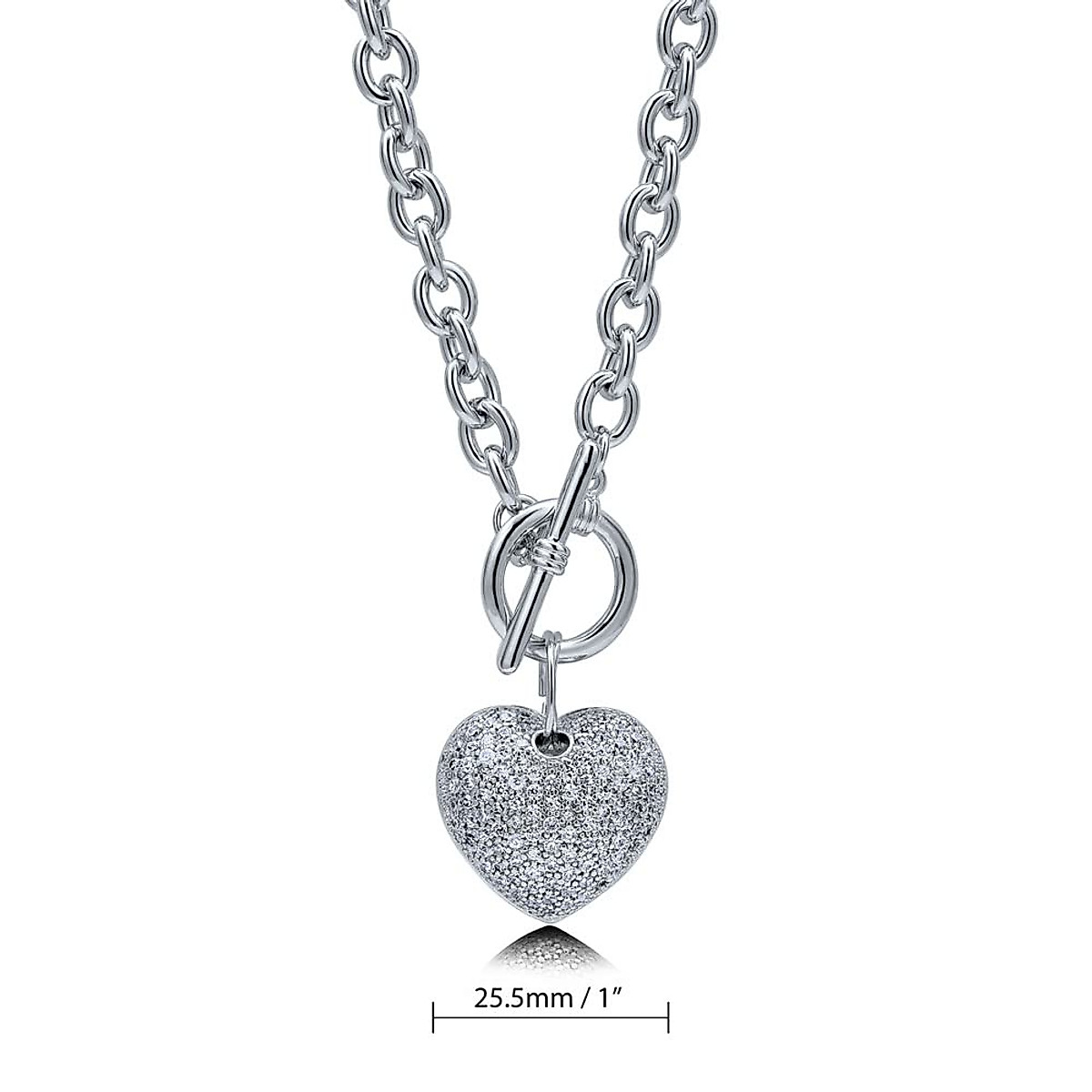 BERRICLE Heart Cubic Zirconia CZ Anniversary Toggle Pendant Necklace for Women, Silver-Tone