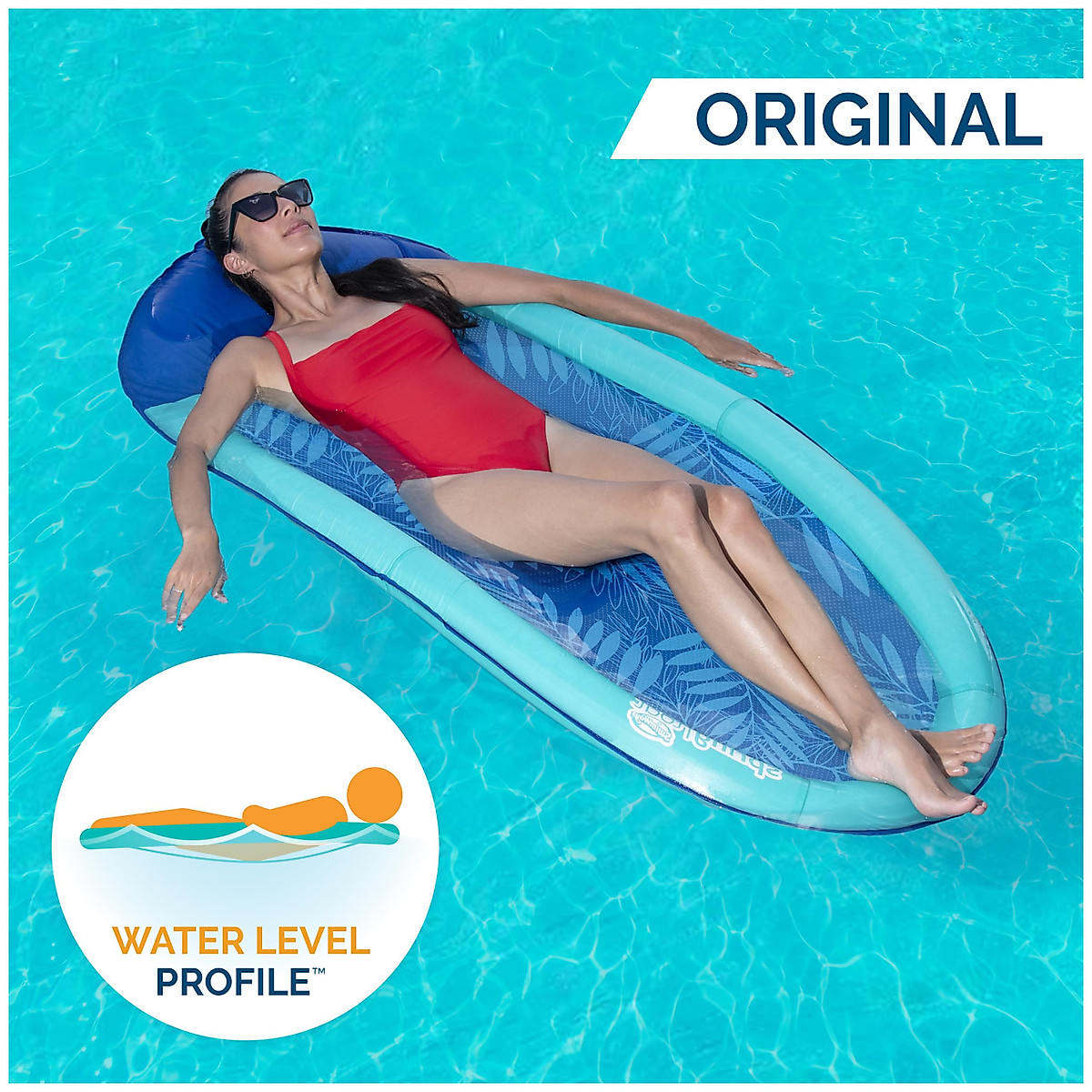 SwimWays Spring Float Original Pool Lounge Chair with Hyper-Flate Valve, Teal Palm