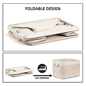 Bidtakay Baskets Set Fabric Storage Bins-Beige Bundled Baskets of 2 Large Baskets 16" X 11.8" X 11.8" + 6 Small Baskets 11.8" X 7.8" X 5"