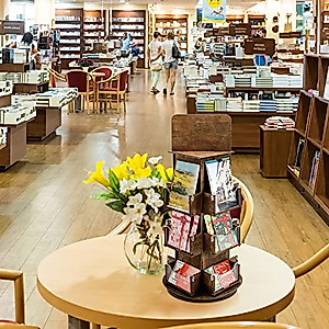 Rotating Display Stand 3 Tier Wood Rotating Rack 4 Sided Display Rack Counter Top Spinner Display Stand 360 Degree Rotating Tabletop Display Stand for Retail Trade Shows Craft Shows Showcase (Brown)