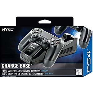 Nyko Charge Base - PlayStation 4 with a Modern and Simple Drop and Charge Design, Dual Patented Dongle Charging Port, Includes a USB and Wall Mount for Super Fast Charging of PS4, PS4 Pro and PS4 Slim Controllers