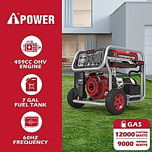 A-iPower SUA12000E 12000 Watt Portable Generator Heavy Duty Gas Powered With Electric Start For Jobsite, RV, and Whole House Backup Emergency