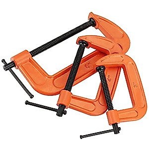 3 Pcs 3 Sizes C Clamp Set, 3" 4" 6" Jaw Opening Small C Clamp Kit, Malleable Iron Mini G Clamp for Woodworking, Orange